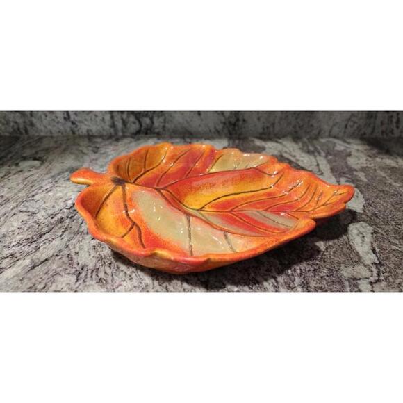 Dining | Vintage Large Heavy Ceramic Leaf Platter Tray Fall Autumn ...